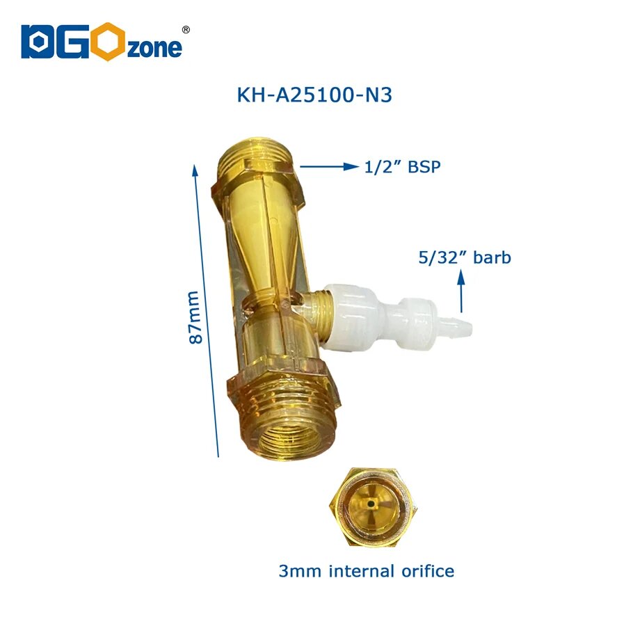 1/2 "Инжектор Вентури с клапаном Корпус из ПВДФ для смешивания воды Жидкий аквариум Устойчивый к озону инжектор Водный спа KH-A25100-N, 3mm internal orifice