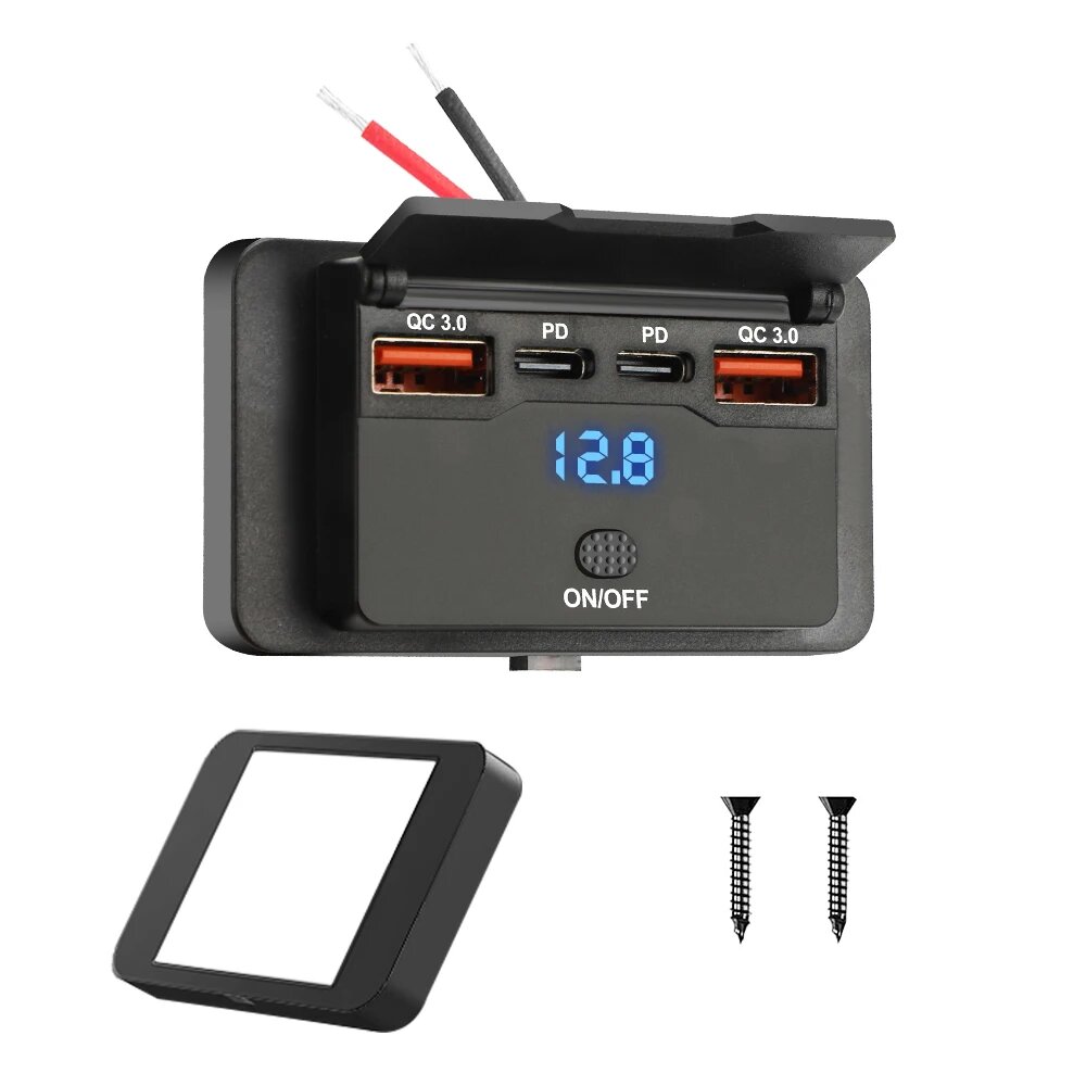 USB-розетка, настенное крепление, 60 Вт, двойной PD и 18 Вт, двойное автомобильное зарядное устройство QC 3,0, многопортовый адаптер питания для автомобиля, автобуса, автофургона, грузовика
