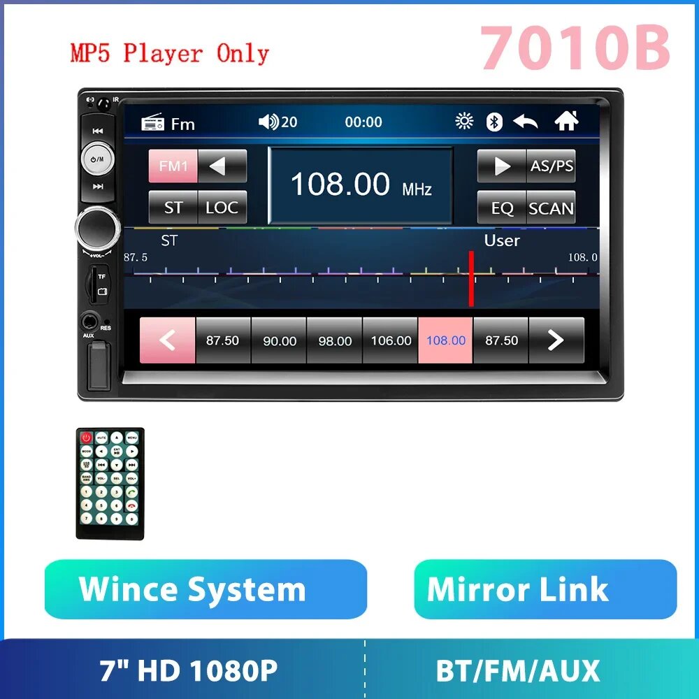 Автомагнитола Podofo 2 din HD-экран 7", автомобильное радио, автомагнитола с сенсорным экраном, медиаплеер MP5, Bluetooth USB TF FM, камера, B Radio Only