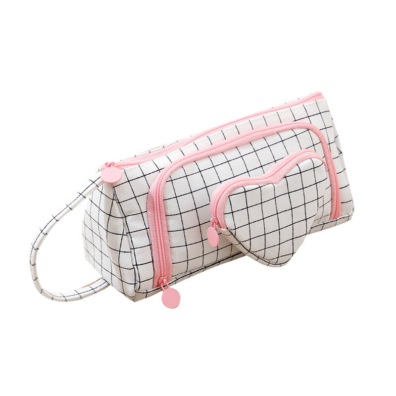 Вместительный пенал из холста с окошком, простой минималистичный японский стиль для девочек и студентов, высококачественное хранилище для канцелярских принадлежностей, клетчатый дизайн