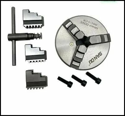 Трехкулачковый самоцентрирующийся патрон SANOU K11100 100 мм изготовлен из металла премиум