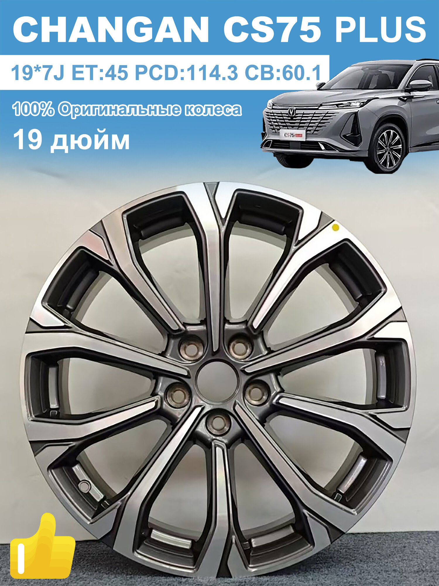 Оригинальный литой диск CHANGAN CS75 PLUS 19x7J 5/114.3 ET45 DIA 60.1