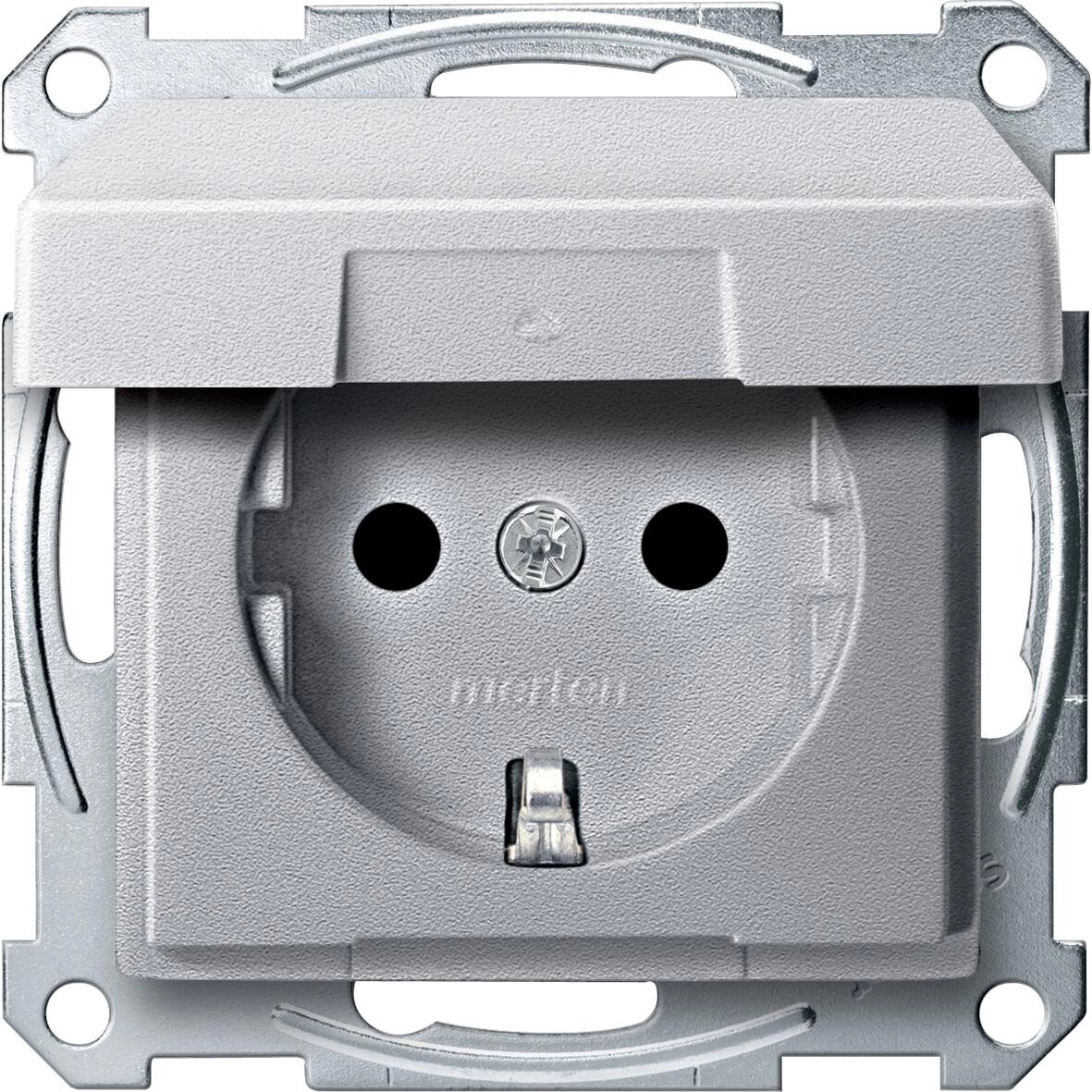 Розетка c/з с крышкой автозажим Merten System Design Алюминий MTN2311-4060