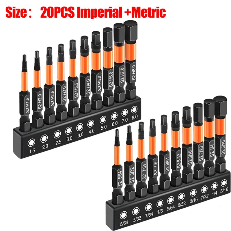 Набор магнитных бит для дрели Toolant Impact S2 1/4 дюйма 10/20 шт. 20PCSImperial Metric