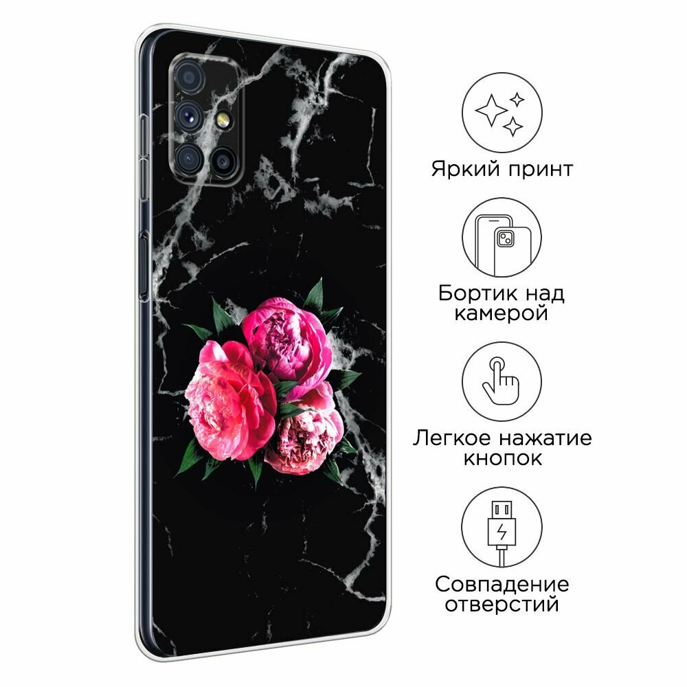 Чехол на Samsung Galaxy M51 / Самсунг Галакси М51 с принтом "Букет на черном мраморе" — фото 1