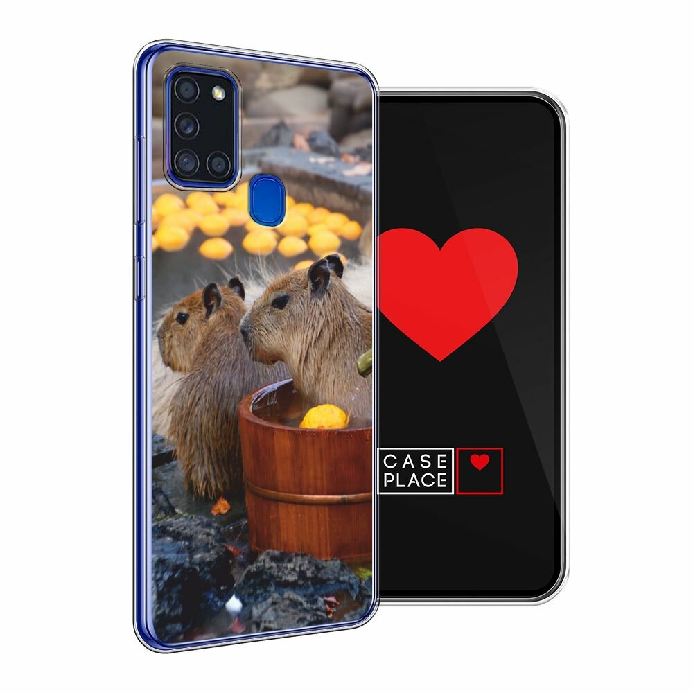 Чехол на Samsung Galaxy A21s / Самсунг Галакси A21s с принтом "Капибары отмокают" — фото 1