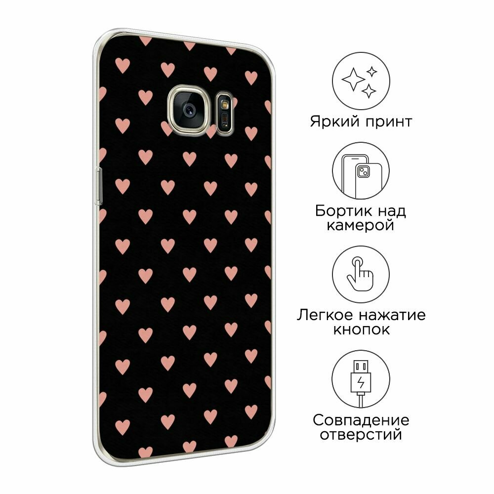 Чехол на Samsung Galaxy S7 / Самсунг Галакси С 7 с принтом "Розовые сердечки" — фото 1