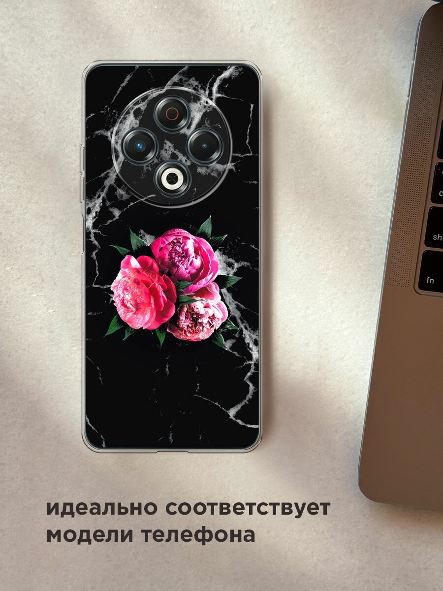 Чехол на Tecno Spark 30 / Текно Спарк 30 с принтом "Букет на черном мраморе" — фото 1
