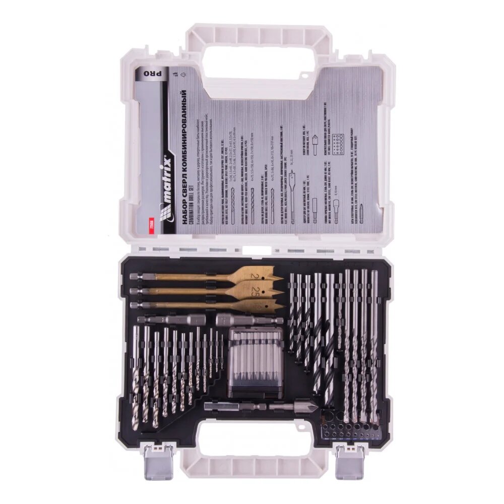 MATRIX Набор сверл комбмет,1-6,5ммбет,4-8ммдер,4-10ммперк, бит,20штадап, гол,2штзенк,50пр, PRO 725650