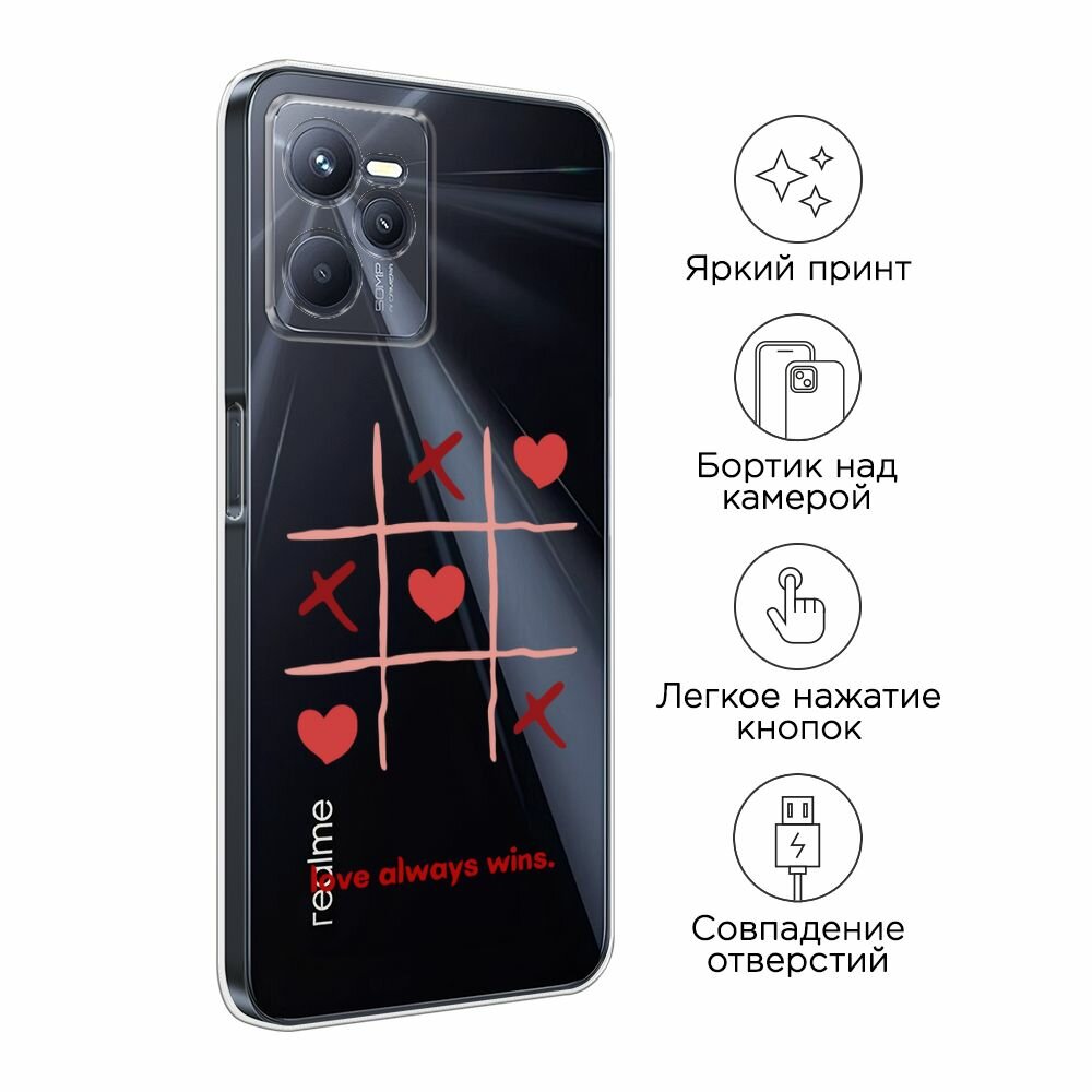 Чехол на Realme C35 / Реалми C35 с принтом "love always wins - 14 февраля", прозрачный — фото 1