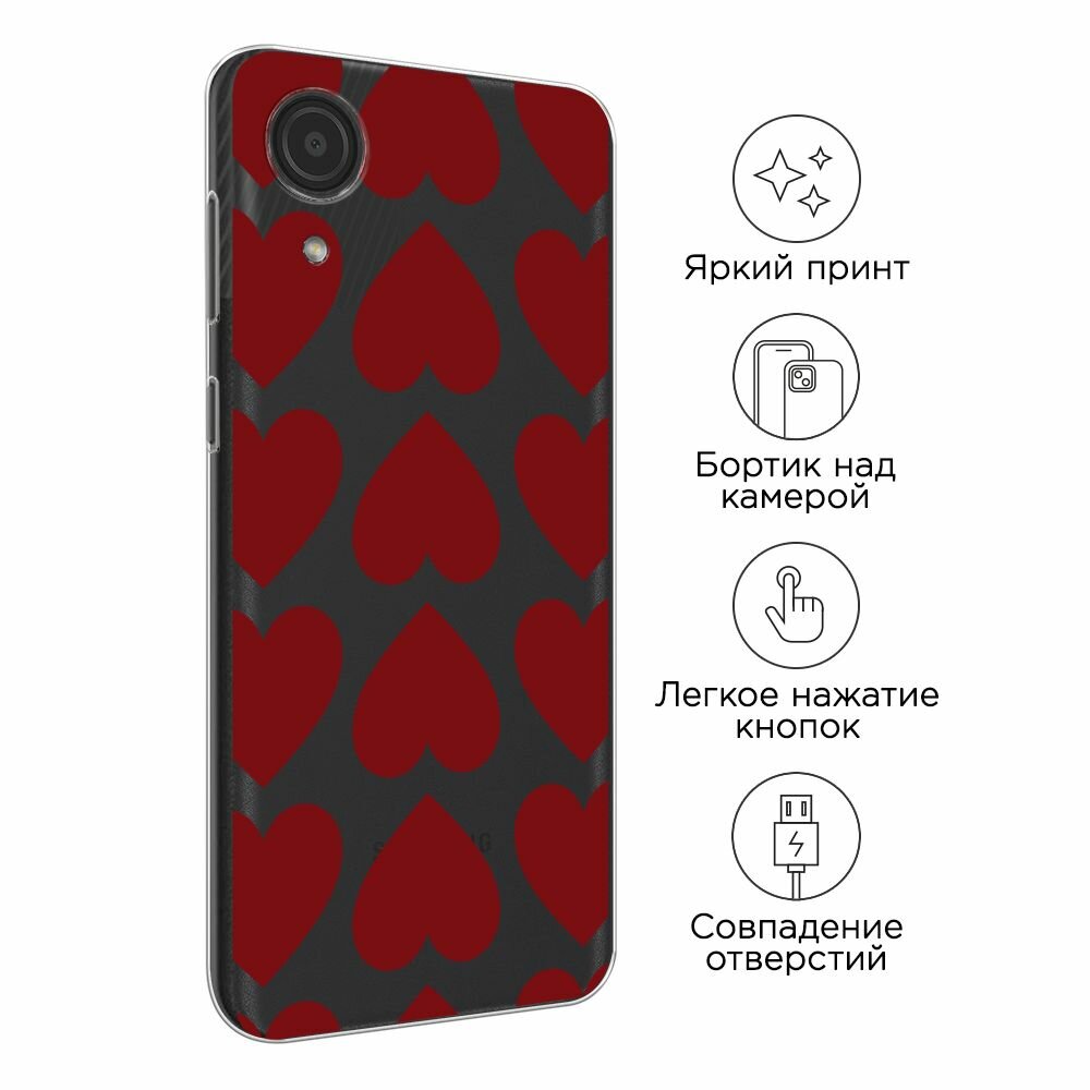 Чехол на Samsung Galaxy A03 Core / Самсунг Галакси А03 Core с принтом "Ряды сердечек паттерн - 14 февраля", прозрачный — фото 1