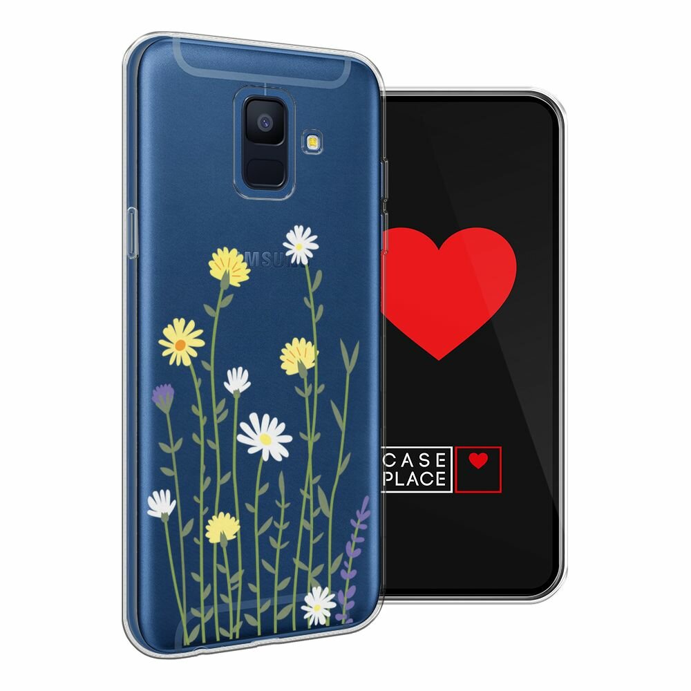 Чехол на Samsung Galaxy A6 / Самсунг Галакси А6 с принтом "Пучок полевых цветов", прозрачный — фото 1