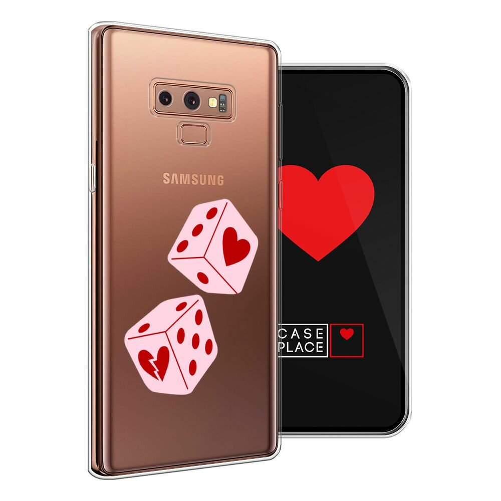 Чехол на Samsung Galaxy Note 9 / Самсунг Галакси Нот 9 с принтом "Игральные кубики любви - 14 февраля", прозрачный — фото 1