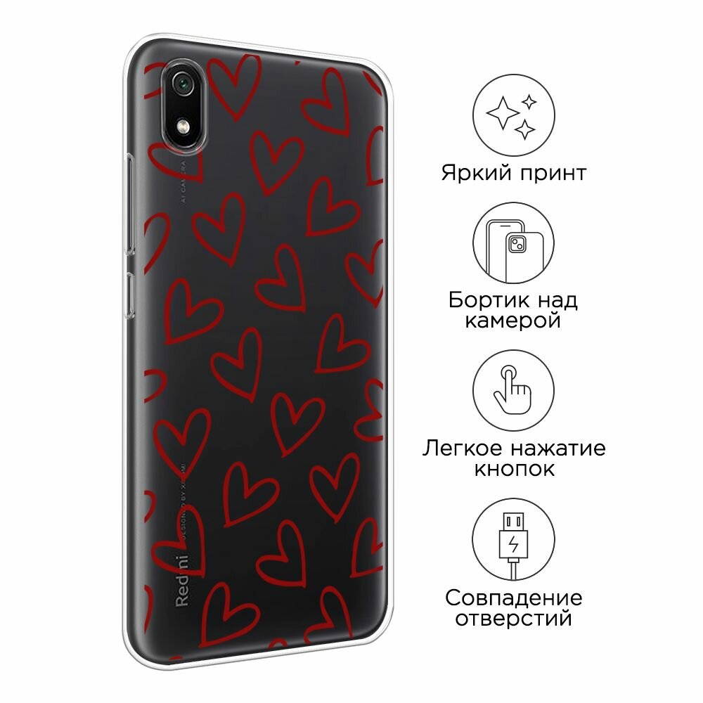 Чехол на Xiaomi Redmi 7A / Сяоми Редми 7А с принтом "Little hearts doodles 2 - 14 февраля", прозрачный — фото 1