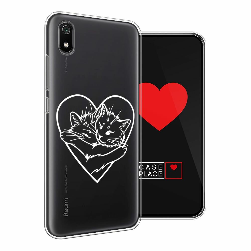 Чехол на Xiaomi Redmi 7A / Сяоми Редми 7А с принтом "Влюблённые котики рисунок 2 - 14 февраля", прозрачный — фото 1