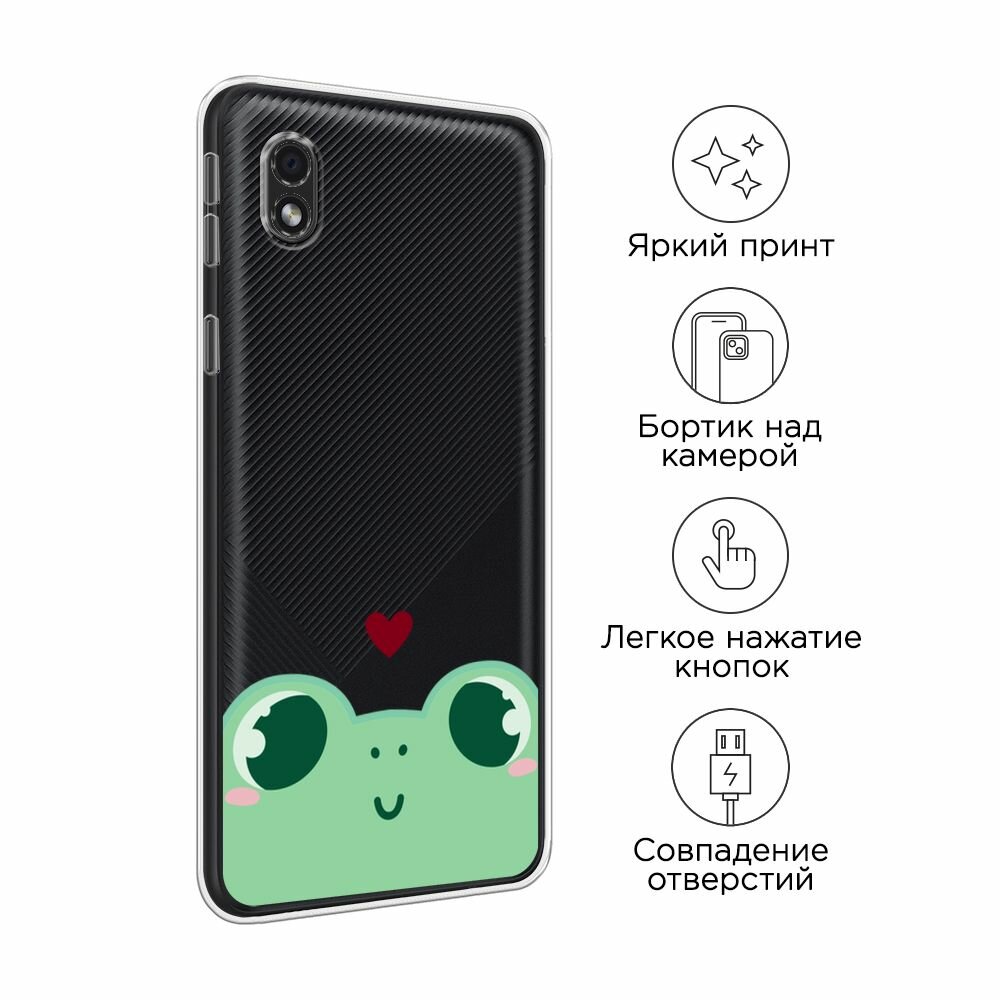 Чехол на Samsung Galaxy A01 Core / Самсунг Галакси А01 Core с принтом "Влюблённая лягушка - 14 февраля", прозрачный — фото 1