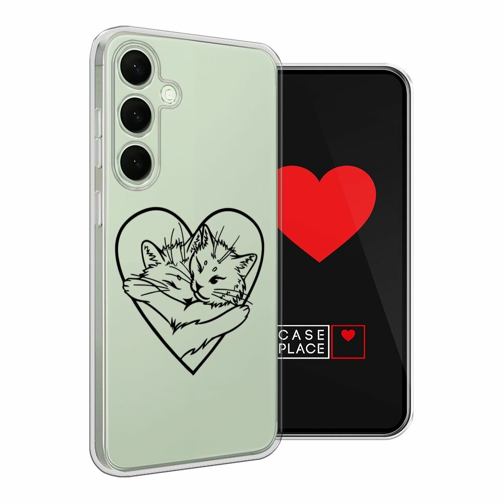 Чехол на Samsung Galaxy S25 Plus / Самсунг S25 Плюс с принтом "Влюблённые котики рисунок 3 - 14 февраля", прозрачный — фото 1