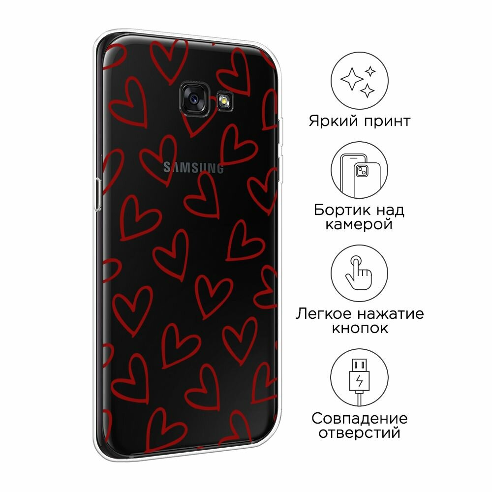 Чехол на Samsung Galaxy A7 2017 / Самсунг Галакси А7 2017 с принтом "Little hearts doodles 2 - 14 февраля", прозрачный — фото 1