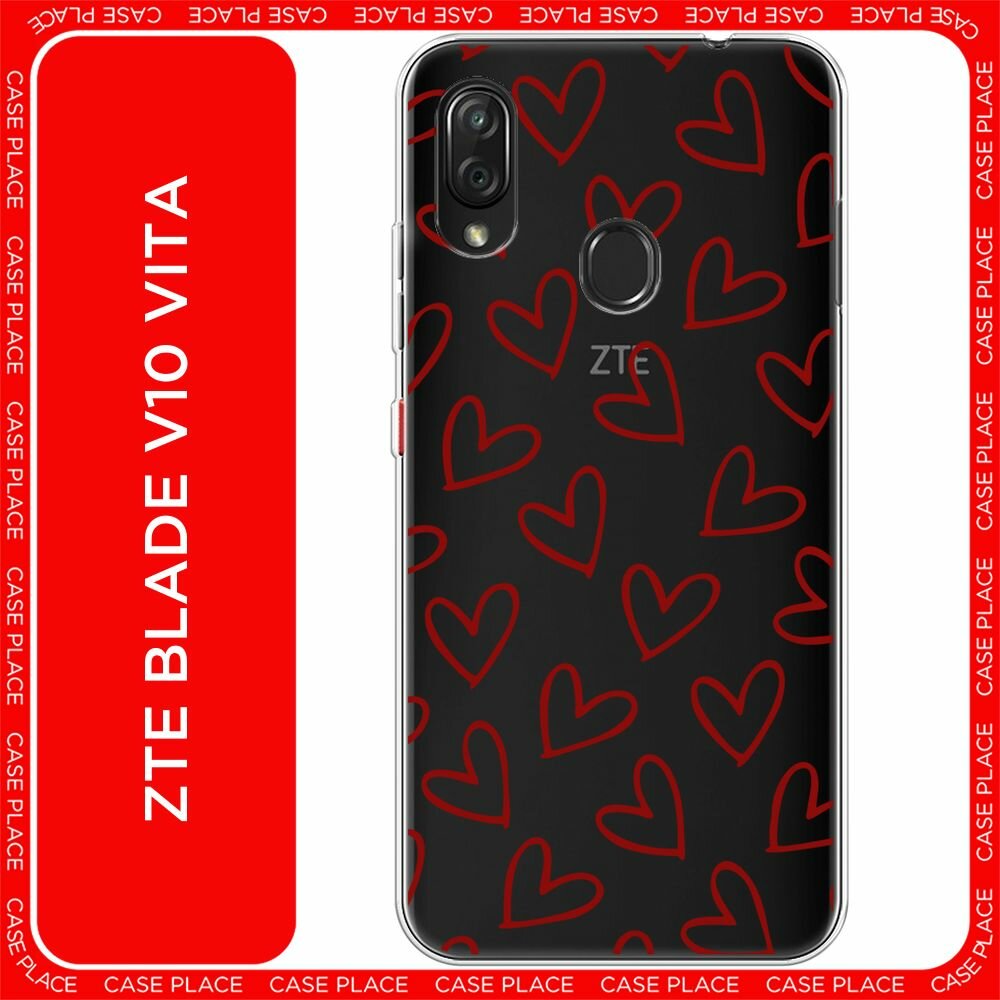 Чехол на ZTE Blade V10 Vita / ЗТЕ Блейд V10 Вита с принтом "Little hearts doodles 2 - 14 февраля", прозрачный