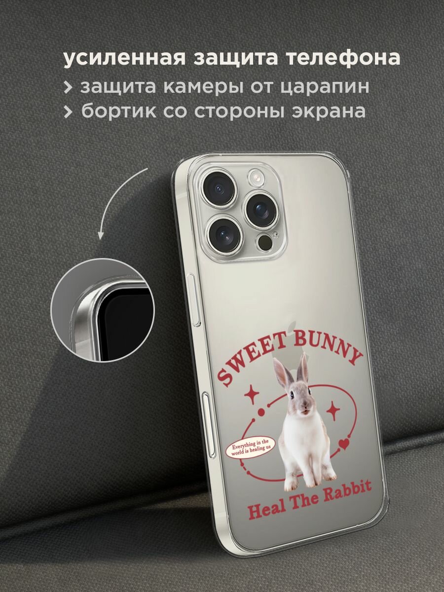 Чехол на Apple iPhone 16 Pro Max / Айфон 16 Про Макс с принтом "Heal the rabbit", прозрачный — фото 1
