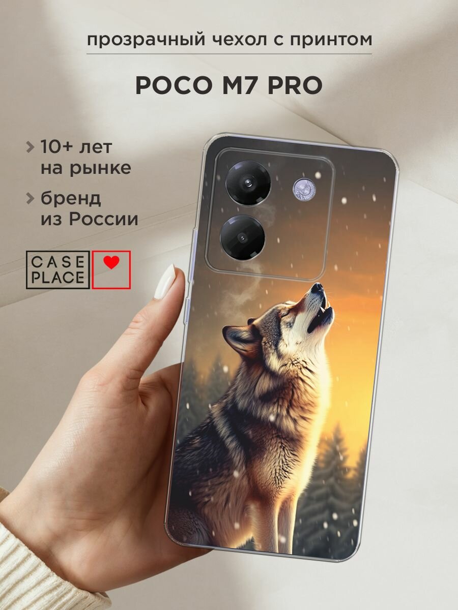 Силиконовый чехол на Poco M7 Pro / Поко М7 Про с принтом "Воющий волк"