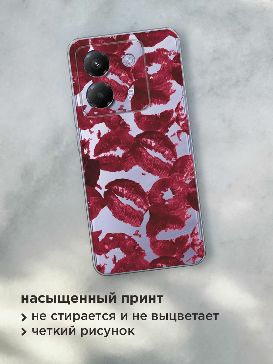 Чехол на Poco M7 Pro / Поко М7 Про с принтом "Помада паттерн 2", прозрачный — фото 1