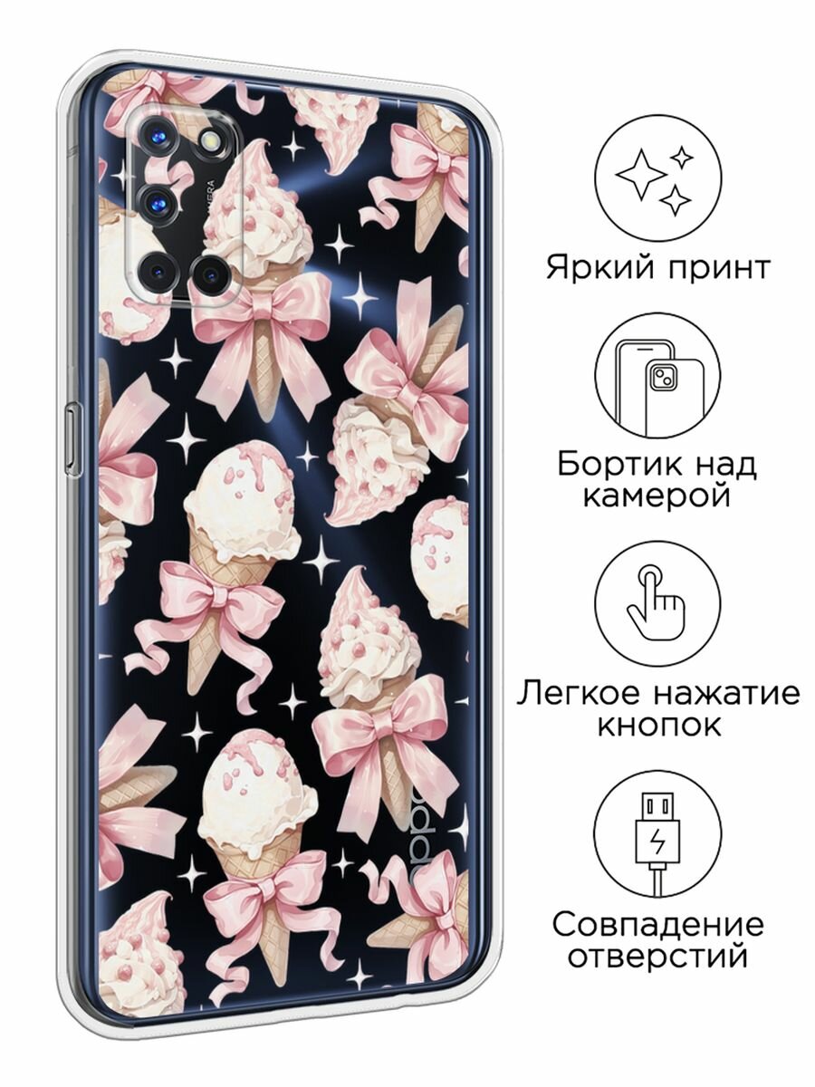 Чехол на Oppo A52/A72 / Оппо A52/A72 с принтом "Мороженое с бантиками", прозрачный — фото 1