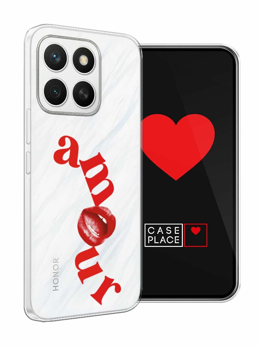Чехол на Honor X8c / Хонор X8c с принтом "Amour lips - 14 февраля", прозрачный — фото 1