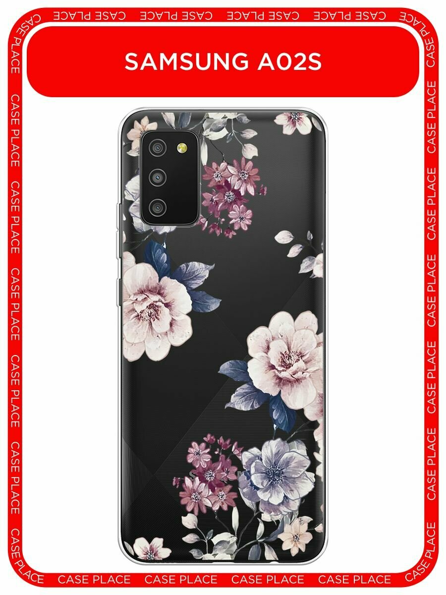 Чехол на Samsung Galaxy A02s / Самсунг Галакси A02s с принтом "Нежные винтажные цветы", прозрачный