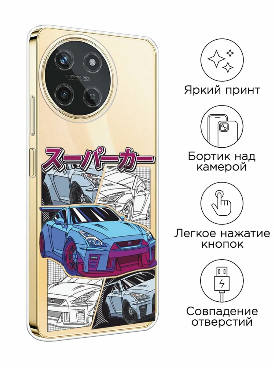 Чехол на Realme 11 4G / Реалми 11 4G с принтом "JDM коллаж", прозрачный — фото 1