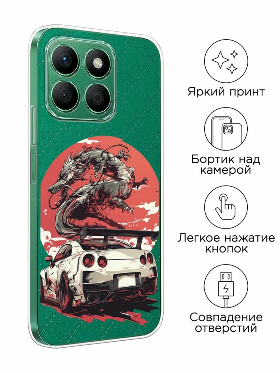 Чехол на Honor X8B / Хонор X8B с принтом "Car and dragon", прозрачный — фото 1