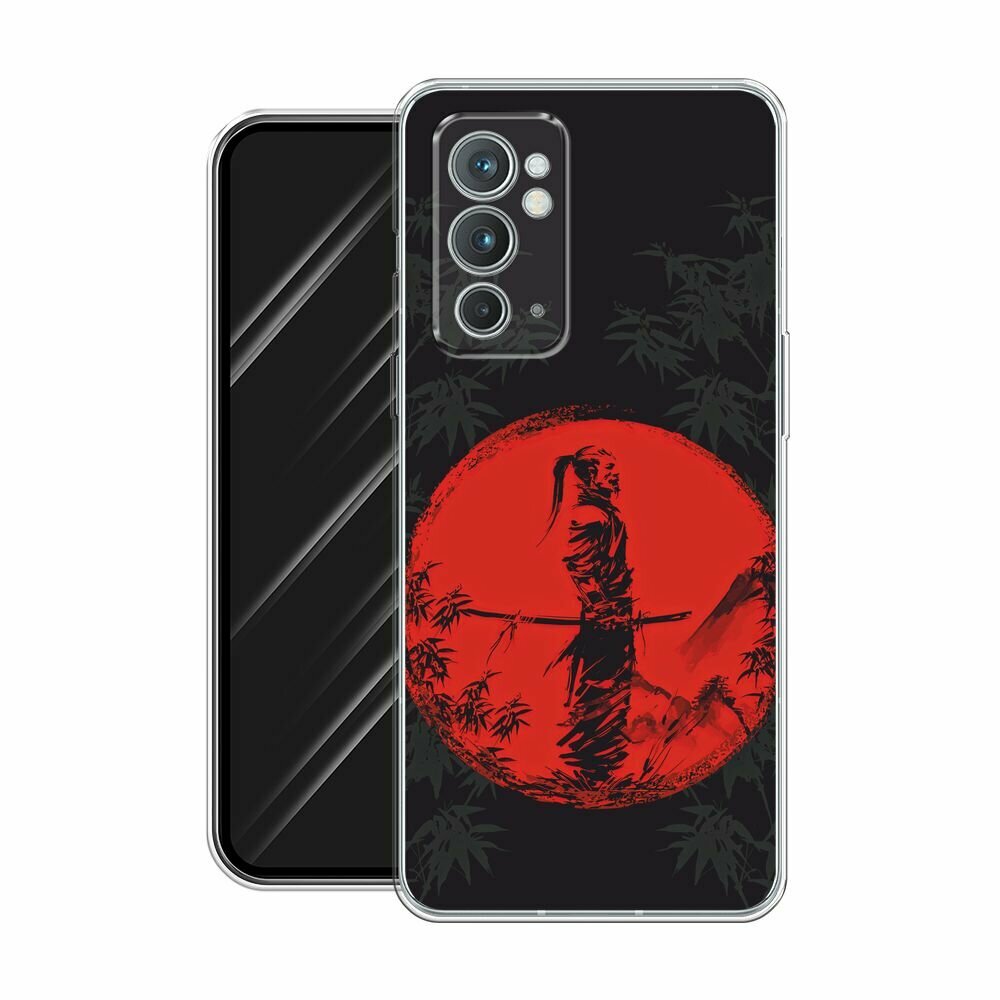 Чехол на OnePlus 9RT / ВанПлас 9RT с принтом "Самурай на красном фоне" — фото 1