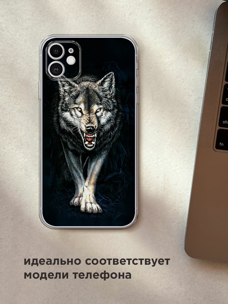 Чехол на Apple iPhone 11 / Айфон 11 с принтом "Злобный волк из ночи" — фото 1