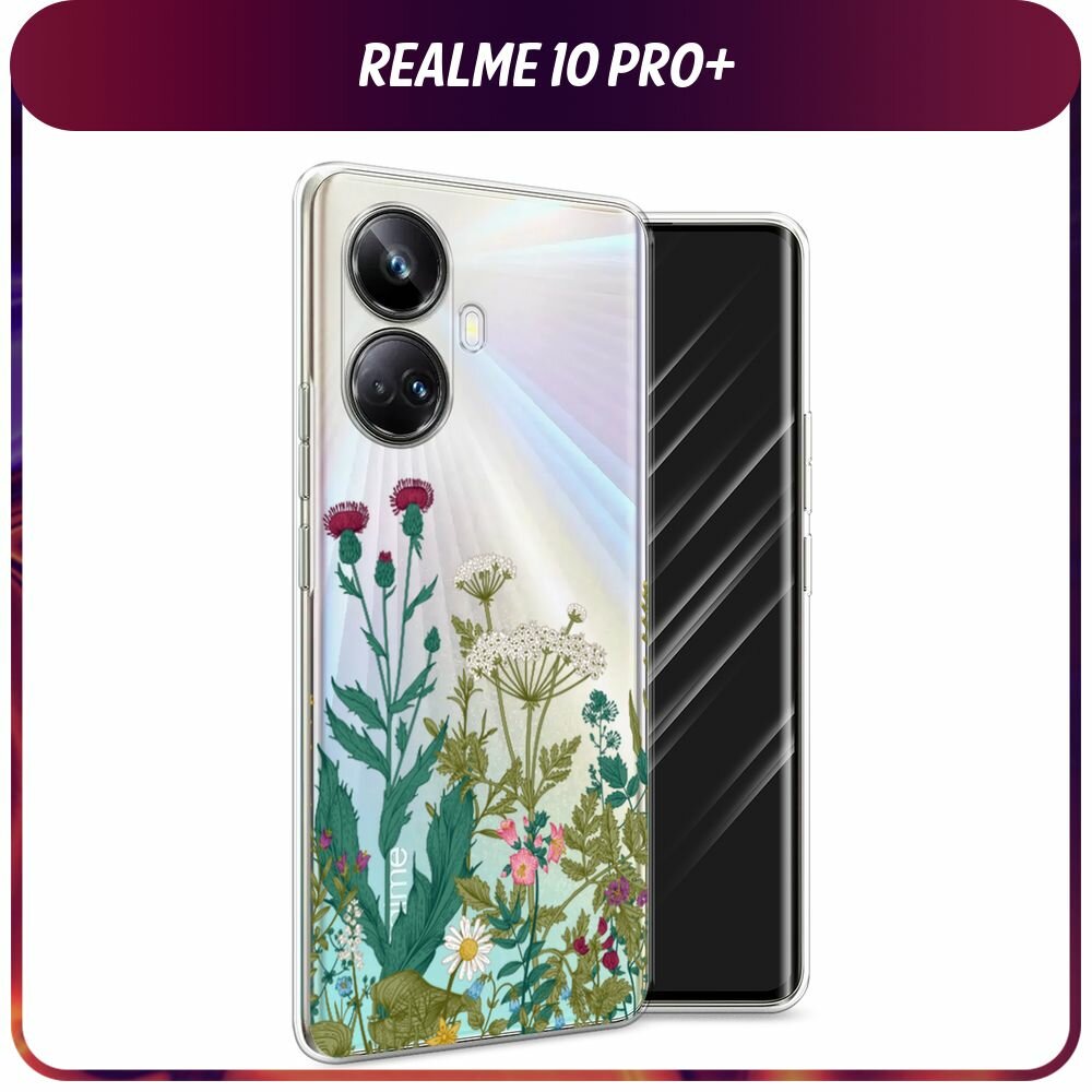 Чехол на Realme 10 Pro+ / Реалми 10 Про+ с принтом "Дикие полевые цветы", прозрачный