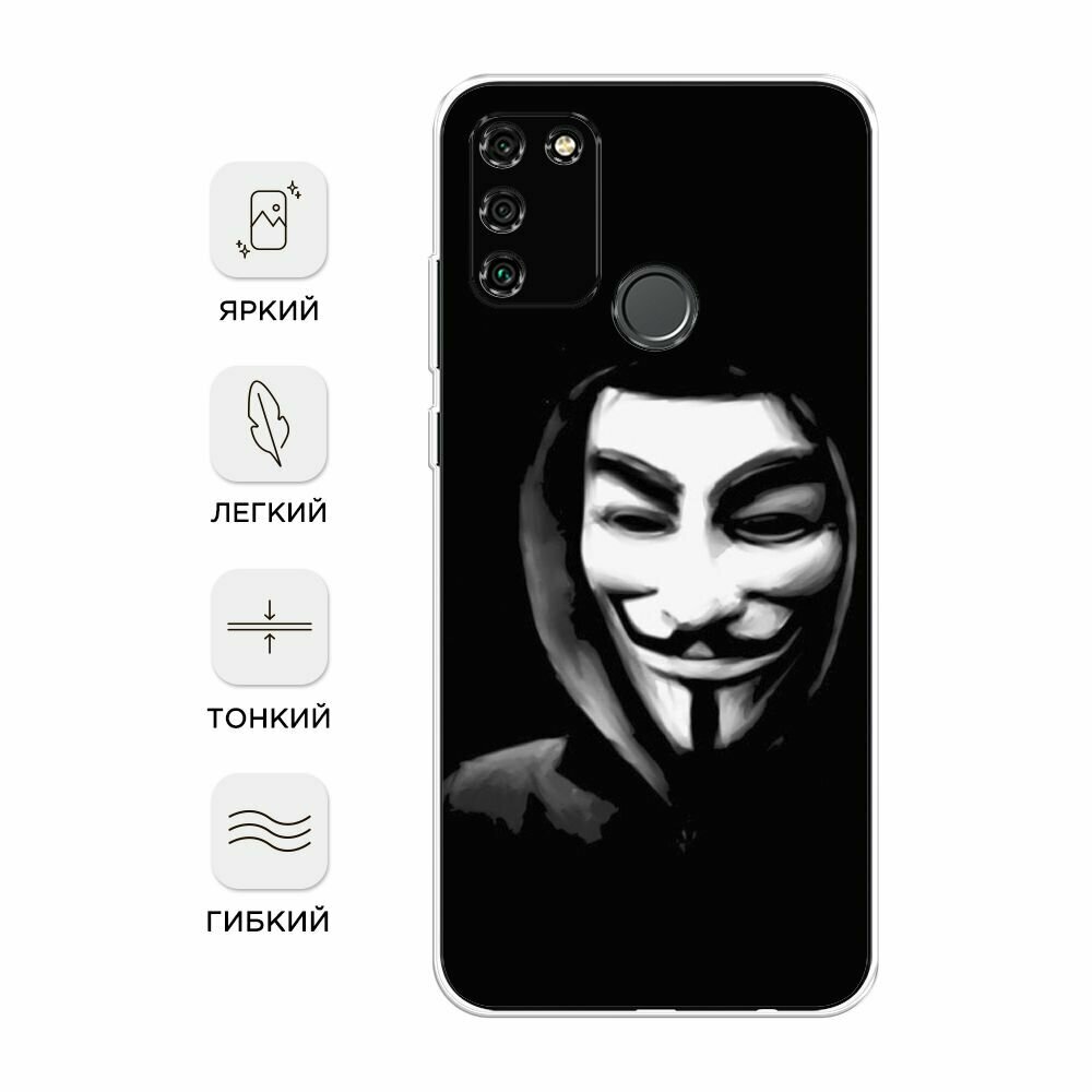 Силиконовый чехол на Honor 9A / Хонор 9А с принтом "Анонимус" — фото 1