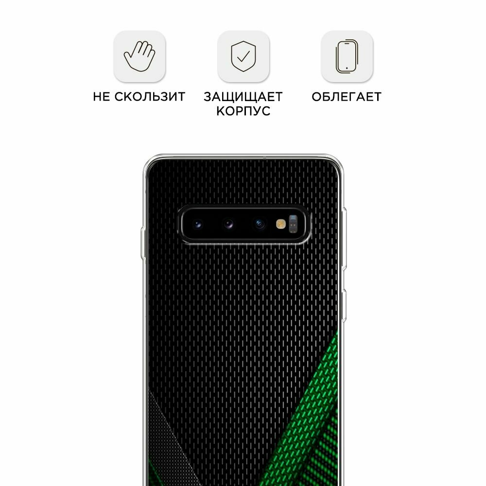 Чехол на Samsung Galaxy S10 / Самсунг Галакси S10 с принтом "Зеленый карбон" — фото 1