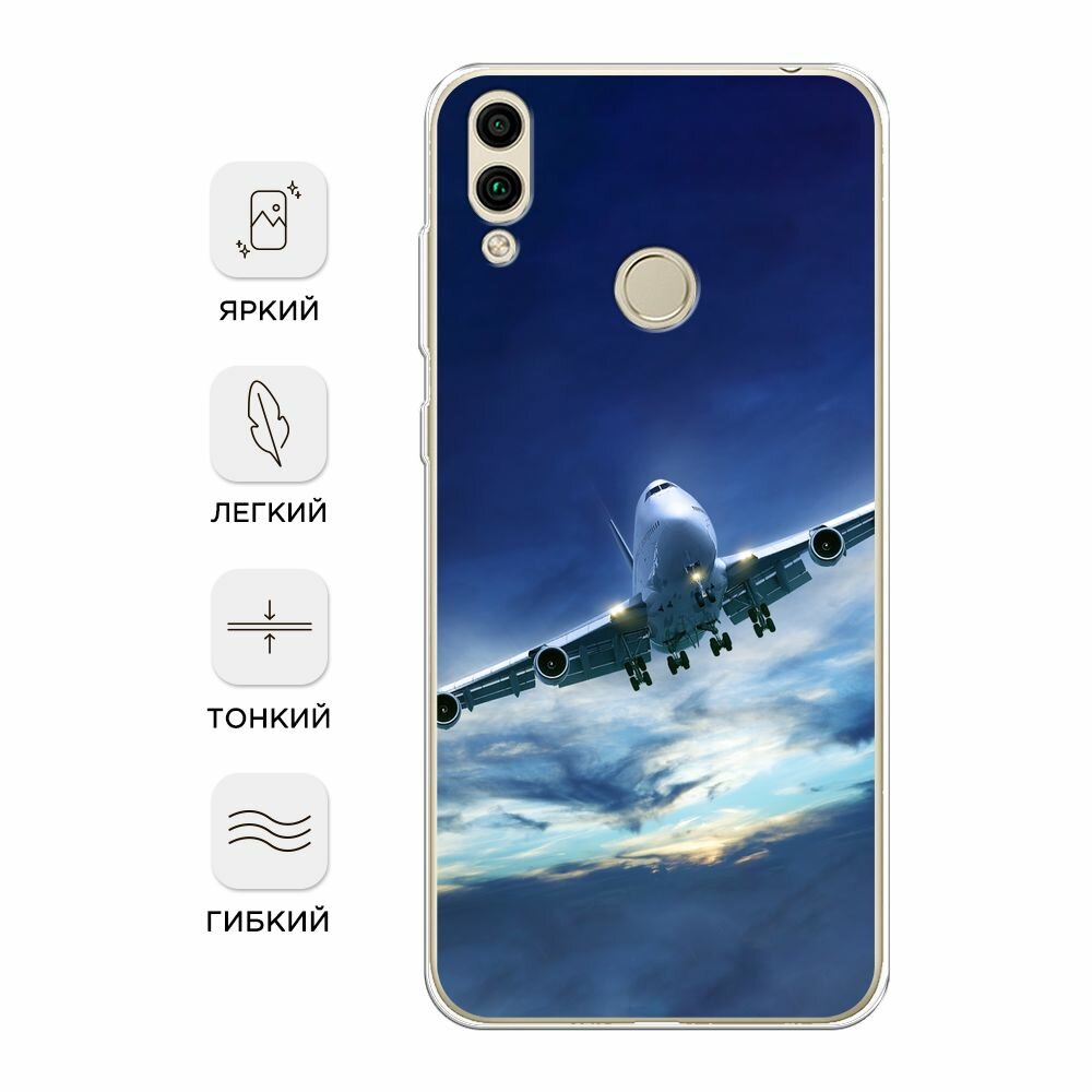 Силиконовый чехол на Honor 8C / Хонор 8С с принтом "Самолет в небе" — фото 1