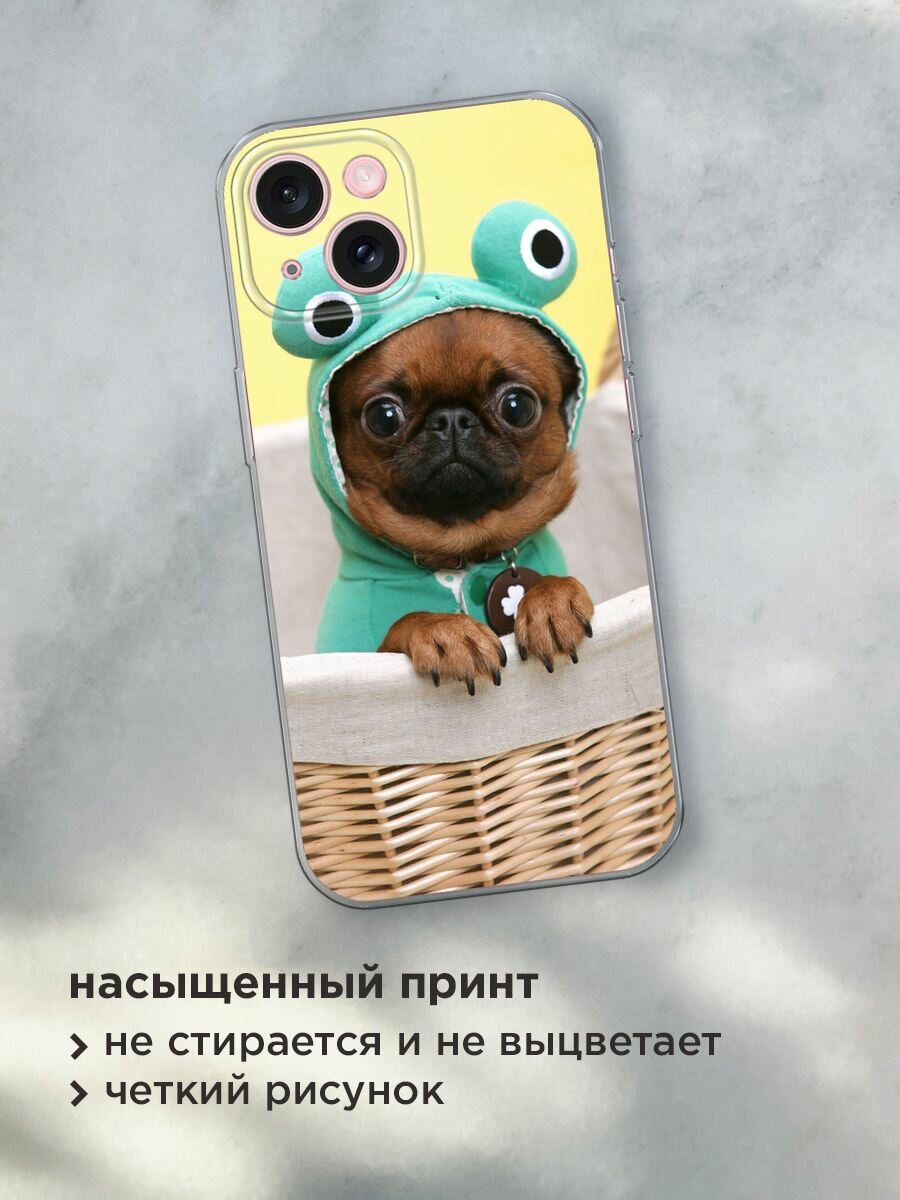Чехол на Apple iPhone 15 / Айфон 15 с принтом "Собачка в шапке лягушки" — фото 1