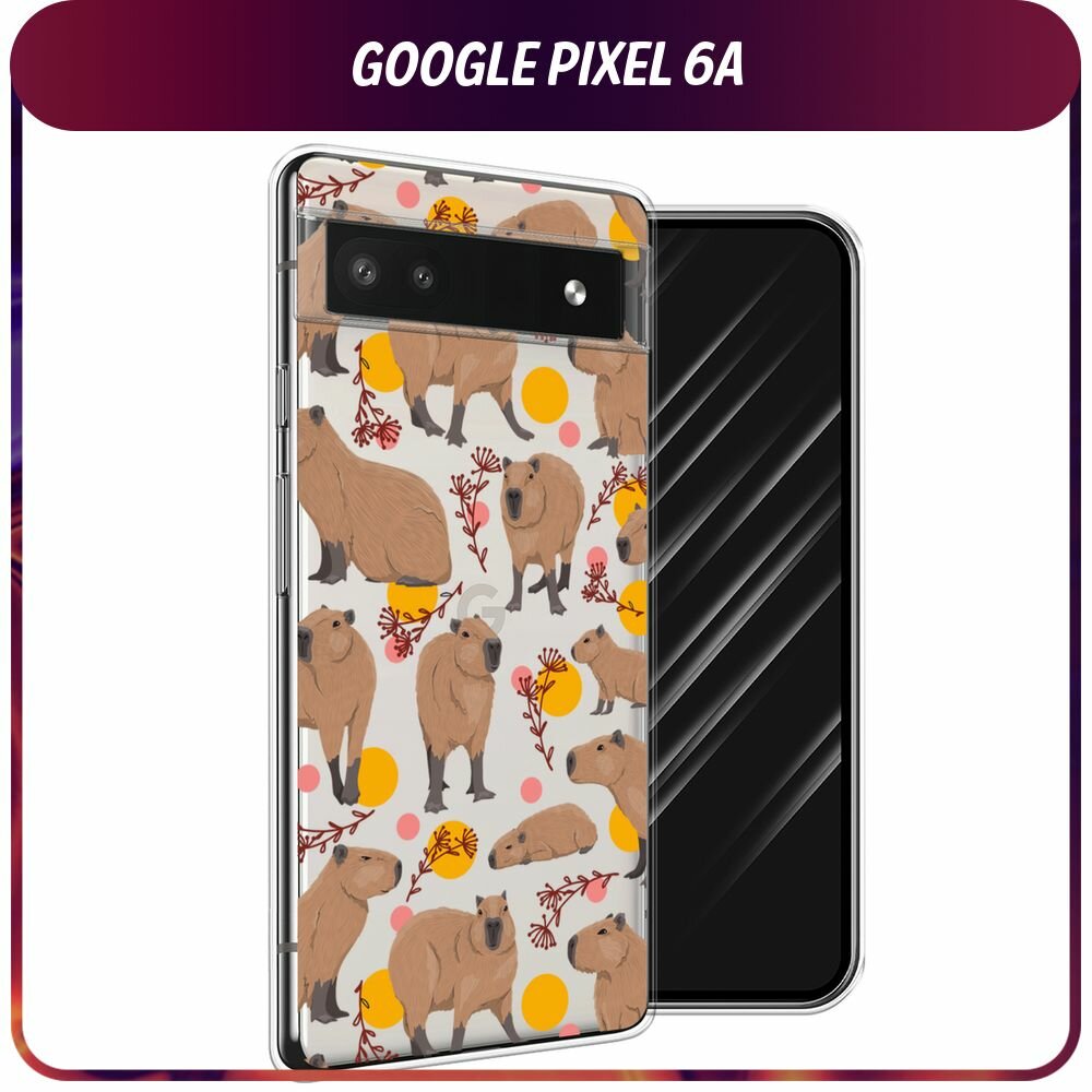 Чехол на Google Pixel 6A / Гугл Пиксель 6A с принтом "Капибара паттерн", прозрачный