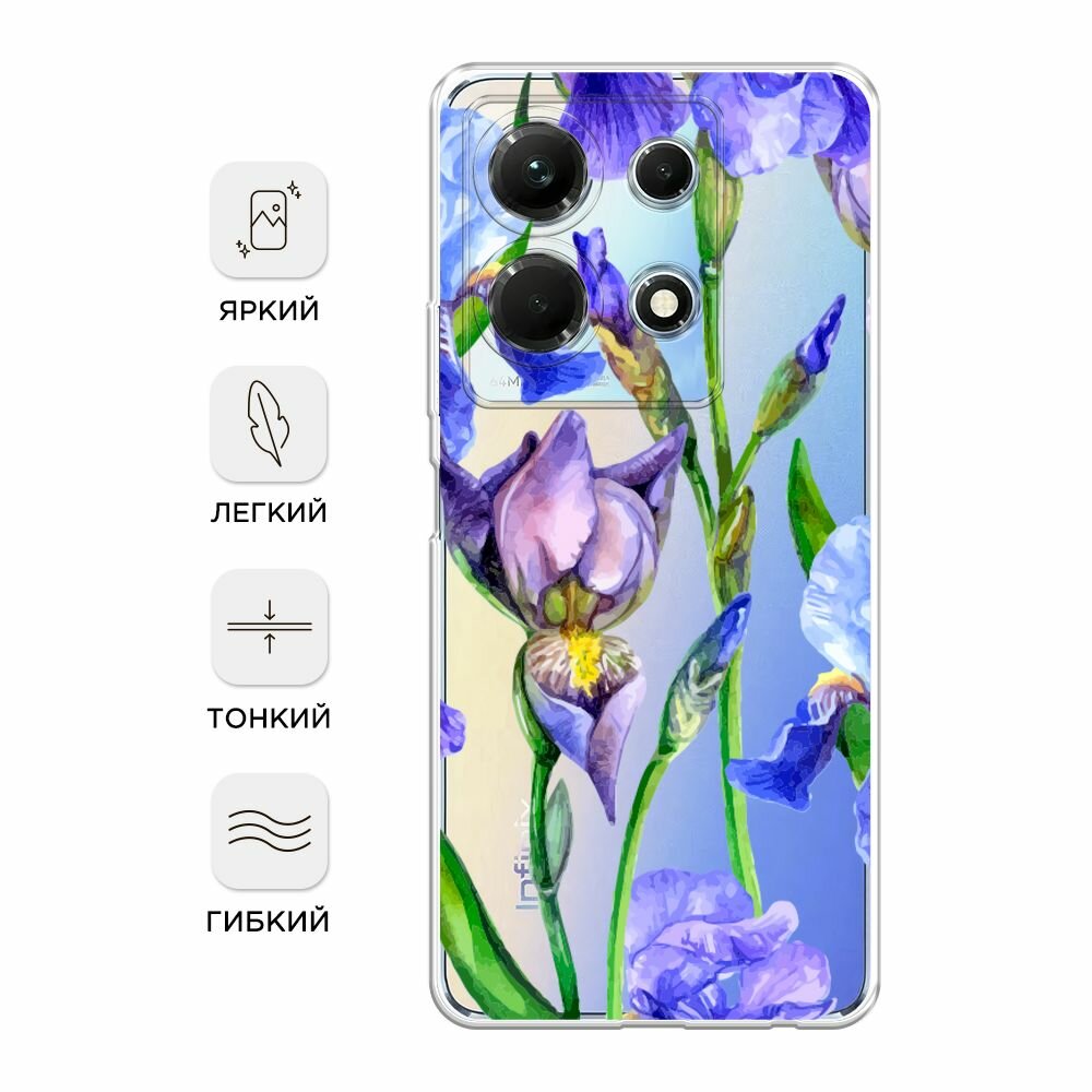 Чехол на Infinix Note 30 4G / Инфиникс Нот 30 4G с принтом "Синие ирисы", прозрачный — фото 1