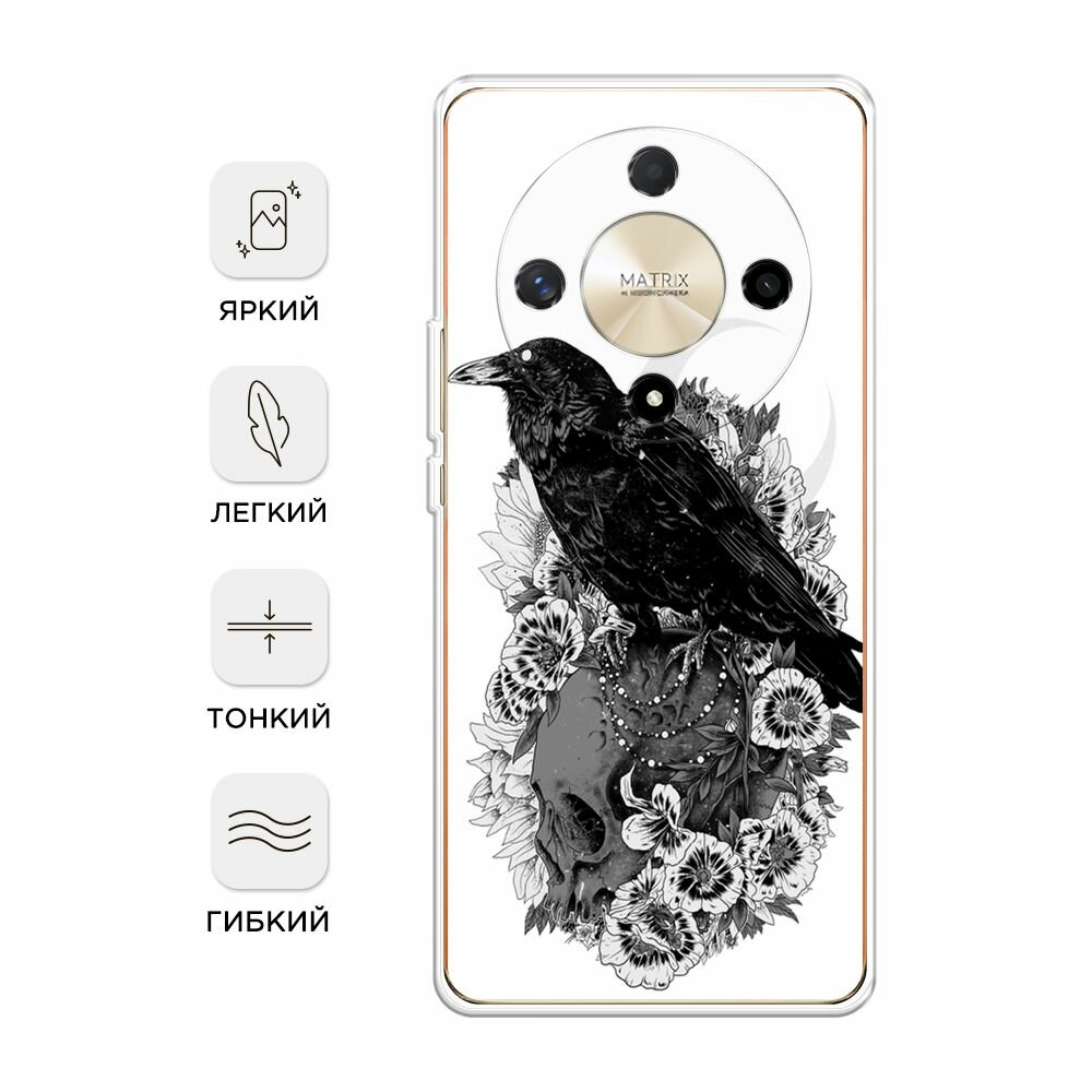 Силиконовый чехол на Honor X9b / Хонор X9B с принтом "Череп и ворона 1" — фото 1