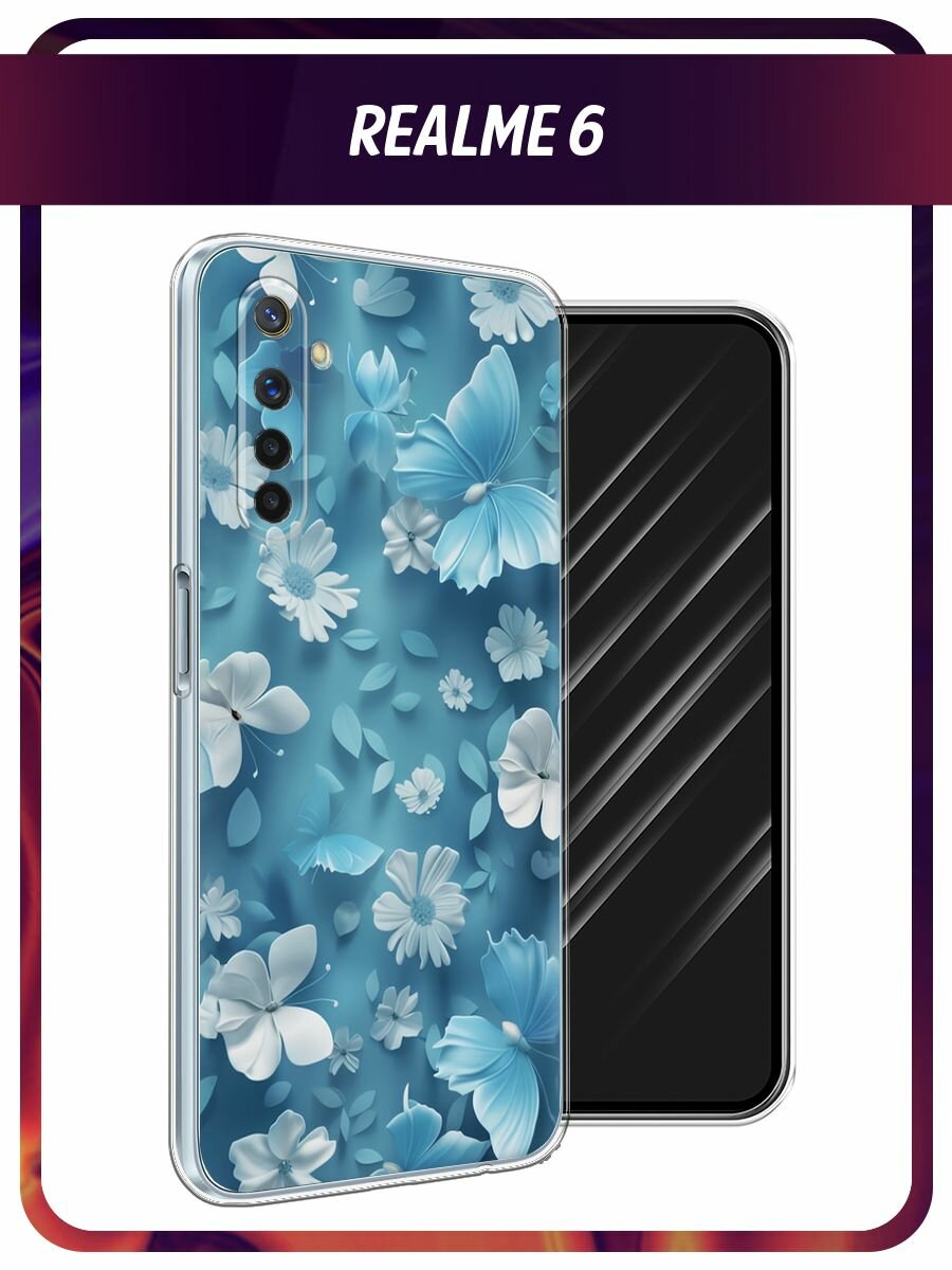 Чехол на Realme 6 / Реалми 6 с принтом "Голубые глазурные цветы"