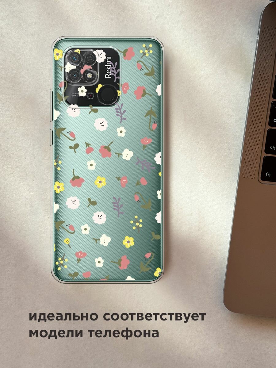 Чехол на Xiaomi Redmi 10C / Сяоми Редми 10C с принтом "Россыпь цветов рисунок", прозрачный — фото 1