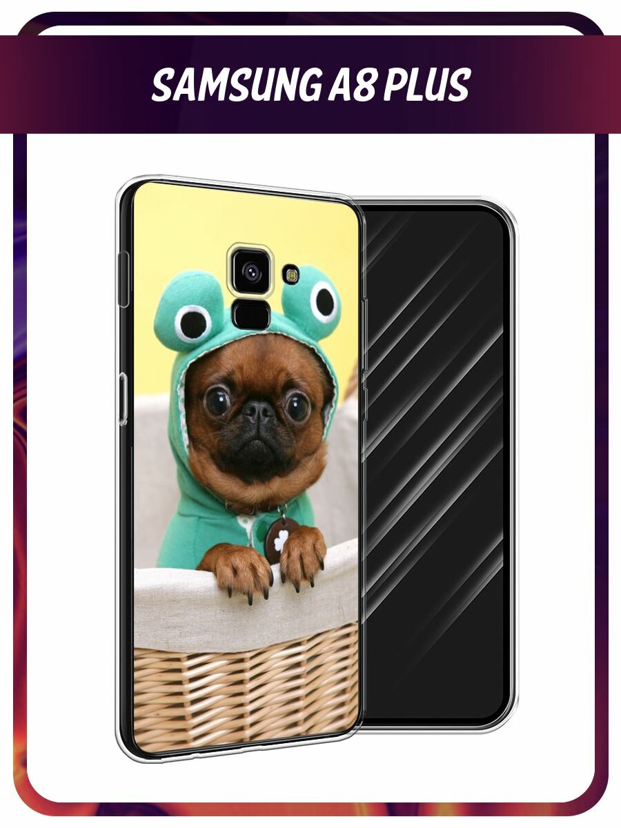 Чехол на Samsung Galaxy A8 + / Самсунг Галакси А8 Плюс 2018 с принтом "Собачка в шапке лягушки"