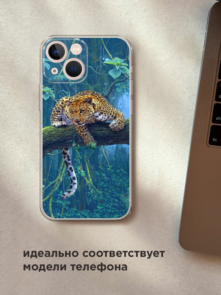 Чехол на Apple iPhone 13 mini / Айфон 13 мини с принтом "Леопард охотник" — фото 1