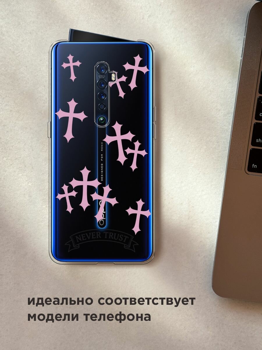 Чехол на Oppo Reno 2 / Оппо Рено 2 с принтом "Розовые кресты", прозрачный — фото 1