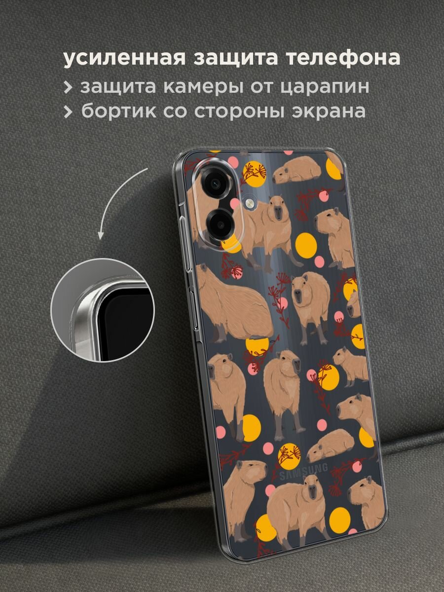 Чехол на Samsung Galaxy A07 / Самсунг А07 с принтом "Капибара паттерн", прозрачный — фото 1