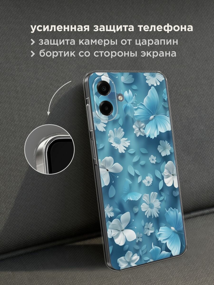 Чехол на Samsung Galaxy A07/A08 / Самсунг А07/А08 с принтом "Голубые глазурные цветы" — фото 1