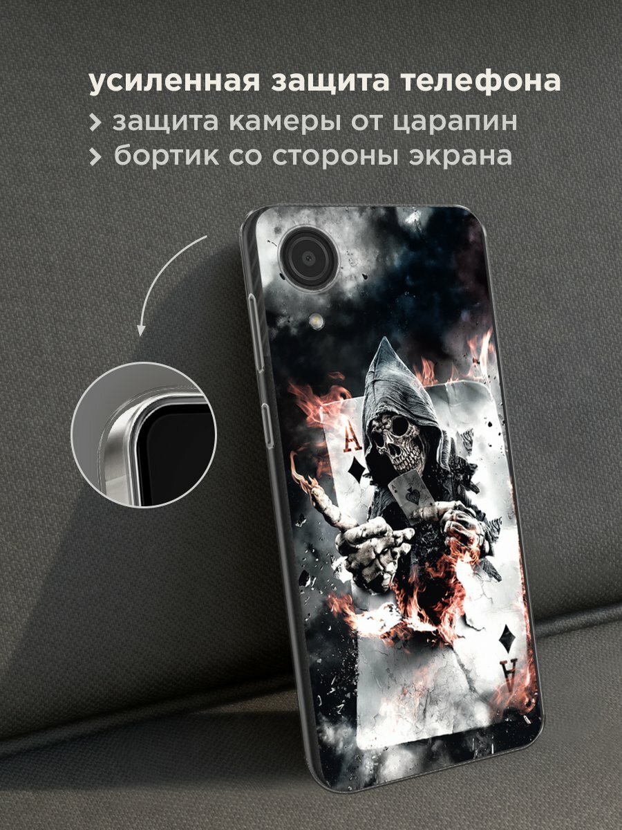 Чехол на Samsung Galaxy A03 Core / Самсунг Галакси А03 Core с принтом "Карты черепа в капюшоне" — фото 1