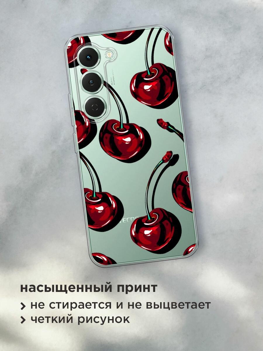Чехол на Tecno Spark 40 Pro / Текно Спарк 40 Про с принтом "Сочные черешни", прозрачный — фото 1
